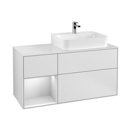 Villeroy & Boch Villeroy und Boch Finion Waschtischunterschrank F141MTMT 120cm, Abdeckplatte glass white Matt, Regal links White matt lacquer, White matt lacquer