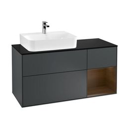 Villeroy & Boch Villeroy und Boch Finion Waschtischunterschrank G152GNHG 120cm, Abdeckplatte black matt, Emotion, Regal links Walnut veneer, Midnight Blue Matt Lacquer