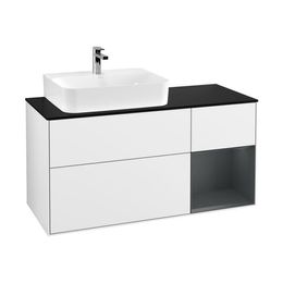 Villeroy & Boch Villeroy und Boch Finion Waschtischunterschrank G152HGGF 120cm, Abdeckplatte black matt, Emotion, Regal links Midnight Blue Matt Lacquer, Glossy white lacquer