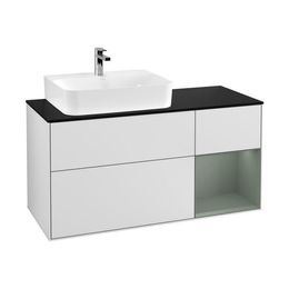 Villeroy & Boch Villeroy und Boch Finion Waschtischunterschrank G152GMMT 120cm, Abdeckplatte black matt, Emotion, Regal links Olive Matt Lacquer, White matt lacquer