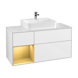 Villeroy & Boch Villeroy und Boch Finion Waschtischunterschrank F161HFGF 120cm, Abdeckplatte white matt, Regal links Gold matt, Glossy white lacquer