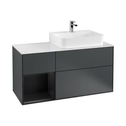 Villeroy & Boch Villeroy und Boch Finion Waschtischunterschrank G141PDHG 120cm, Abdeckplatte white matt, Emotion, Regal links Black matt lacquer, Midnight Blue Matt Lacquer
