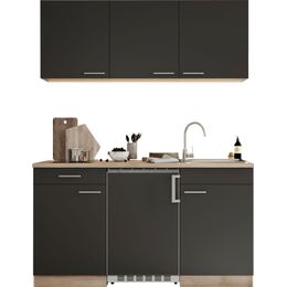 Pantryküche respekta, B:150cm H:200cm T:60cm, grau, Komplettküchen-Sets, "Luis, Glaskeramikkochfeld, wahlweise Mikrowelle, Korpus Eiche Sägerau",