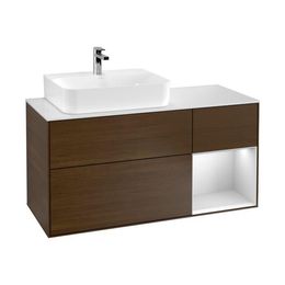 Villeroy & Boch Villeroy und Boch Finion Waschtischunterschrank G151MTGN 120cm, Abdeckplatte white matt, Emotion, Regal links White matt lacquer, Walnut veneer