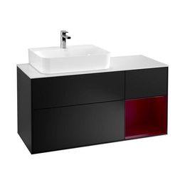 Villeroy & Boch Villeroy und Boch Finion Waschtischunterschrank G151HBPD 120cm, Abdeckplatte white matt, Emotion, Regal links Peony, Black matt lacquer