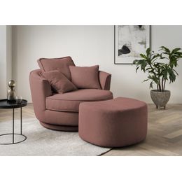Drehsessel Home Affaire, B:120cm H:86cm T:173cm, rosa, Wohnzimmer, Sessel, "MAISIE, Love Seat XXL Lese-Sessel, Big-Sessel mit Hocker", Set in MEGA