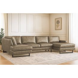 Wohnlandschaft Home Affaire, B:350cm H:85cm T:206cm, grau, Luxus-Microfaser in Lederoptik (100% Polyester);Cord (92% Polyester, 8% Polyamide), Sofas,