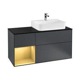 Villeroy & Boch Villeroy und Boch Finion Waschtischunterschrank F142HFHG 120cm, Abdeckplatte Glass Black Matt, Regal links Gold matt, Midnight Blue Matt Lacquer