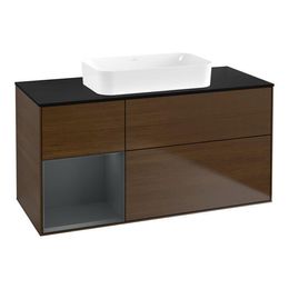 Villeroy & Boch Villeroy und Boch Finion Waschtischunterschrank F702HGGN 120x60,3x50,1cm, Regal links Midnight Blue Matt Lacquer, Walnut veneer