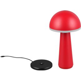 LED Außen-Tischleuchte, H:31cm Ø:16cm, rot, REALITY LEUCHTEN, Leuchten, "FUNGO", Outdoor Akku Tischlampe inkl Ladestation USB-C, Lichtfarbe