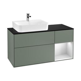 Villeroy & Boch Villeroy und Boch Finion Waschtischunterschrank F152MTGM 120cm, Abdeckplatte black matt, Regal rechts White matt lacquer, Olive Matt Lacquer