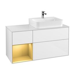 Villeroy & Boch Villeroy und Boch Finion Waschtischunterschrank G141HFGF 120cm, Abdeckplatte white matt, Emotion, Regal links Gold matt, Glossy white lacquer