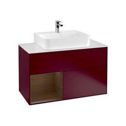 Villeroy & Boch Villeroy und Boch Finion Waschtischunterschrank G111GNHB 100cm, Abdeckplatte white matt, Emotion, Regal links Walnut veneer, Peony Matt