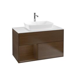 Villeroy & Boch Villeroy und Boch Finion Waschtischunterschrank G771GNGN 100cm, Abdeckplatte white matt, Emotion, Regale Walnut Veneer, Walnut veneer