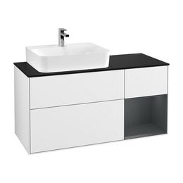 Villeroy & Boch Villeroy und Boch Finion Waschtischunterschrank F152HGGF 120cm, Abdeckplatte black matt, Regal rechts Midnight Blue Matt Lacquer, Glossy white lacquer