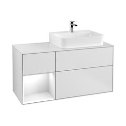 Villeroy & Boch Villeroy und Boch Finion Waschtischunterschrank G141GFMT 120cm, Abdeckplatte white matt, Emotion, Regal links Glossy white lacquer, White matt lacquer