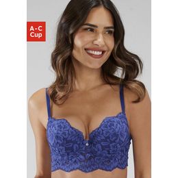s.Oliver Damen Push-up-BH "Charline", Gr. 70, blau, Spitze, Obermaterial: 92% Polyamid, 8% Elasthan, BHs, mit verlängertem Unterbrustband aus Spitze,