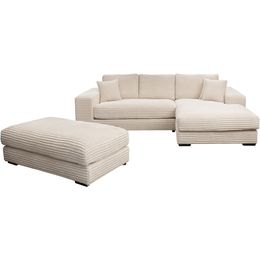 Polstergarnitur WERK2, B:286cm H:84cm T:184cm, weiß, 100% Polyester, Sitzmöbel-Sets, "Eden L-Form + Hocker. Mega Couch Breite 286cm, Cord", Design