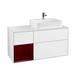 Villeroy & Boch Villeroy und Boch Finion Waschtischunterschrank G141HBGF 120cm, Abdeckplatte white matt, Emotion, Regal links Peony, Glossy white lacquer