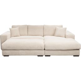 Polstergarnitur WERK2, B:286cm H:84cm T:184cm, weiß, 100% Polyester, Sitzmöbel-Sets, "Eden L-Form + Hocker. Mega Couch Breite 286cm, Cord", Design