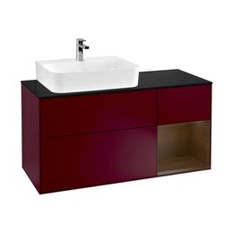 Villeroy & Boch Villeroy und Boch Finion Waschtischunterschrank F152GNHB 120cm, Abdeckplatte black matt, Regal rechts Walnut veneer, Peony Matt