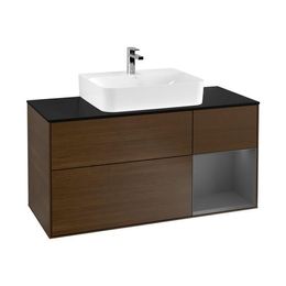 Villeroy & Boch Villeroy und Boch Finion Waschtischunterschrank F172GKGN 120cm, Abdeckplatte black matt, Regal rechts Anthracite matt, Walnut veneer