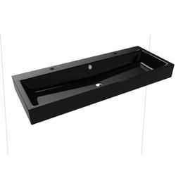 Kaldewei Puro Wand-Doppelwaschtisch 906806043701 120x46x12cm, mit &Uuml;berlauf, 2x1 Hahnloch, schwarz Perl-Effekt