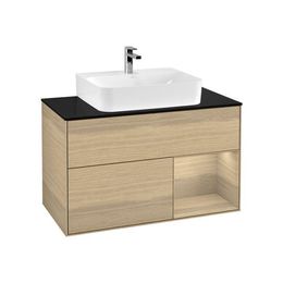 Villeroy & Boch Villeroy und Boch Finion Waschtischunterschrank F122PCPC 100cm, Abdeckplatte black matt, Regal rechts Oak Veneer, Oak Veneer
