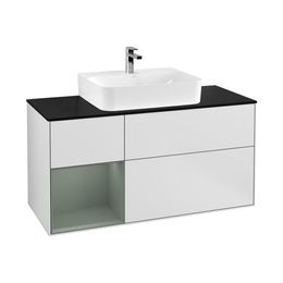 Villeroy & Boch Villeroy und Boch Finion Waschtischunterschrank F162GMMT 120cm, Abdeckplatte black matt, Regal links Olive Matt Lacquer, White matt lacquer