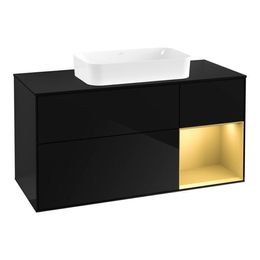 Villeroy & Boch Villeroy und Boch Finion Waschtischunterschrank G712HFPH 120x60,3x50,1cm, Regal rechts Gold matt, Glossy Black Lacquer