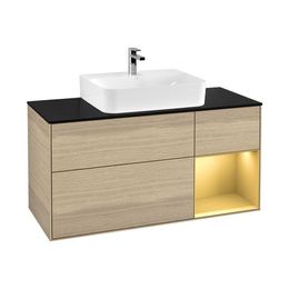 Villeroy & Boch Villeroy und Boch Finion Waschtischunterschrank G172HFPC 120cm, Abdeckplatte black matt, Emotion, Regal rechts Gold matt, Oak Veneer