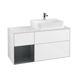 Villeroy & Boch Villeroy und Boch Finion Waschtischunterschrank G141HGGF 120cm, Abdeckplatte white matt, Emotion, Regal links Midnight Blue Matt Lacquer, Glossy white lacquer