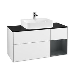 Villeroy & Boch Villeroy und Boch Finion Waschtischunterschrank G172HGGF 120cm, Abdeckplatte black matt, Emotion, Regal rechts Midnight Blue Matt Lacquer, Glossy white lacquer