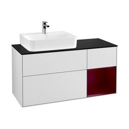 Villeroy & Boch Villeroy und Boch Finion Waschtischunterschrank G152HBMT 120cm, Abdeckplatte black matt, Emotion, Regal links Peony, White matt lacquer