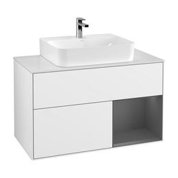 Villeroy & Boch Villeroy und Boch Finion Waschtischunterschrank G121GKGF 100cm, Abdeckplatte white matt, Emotion, Regal rechts Anthracite matt, Glossy white lacquer