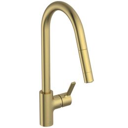 Ideal Standard Gusto K&uuml;chenarmatur BD416A2 brushed gold, mit hohem Rohrauslauf und herausziehbarer 2-Funktionshandbrause