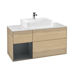 Villeroy & Boch Villeroy und Boch Finion Waschtischunterschrank G161HGPC 120cm, Abdeckplatte white matt, Emotion, Regal links Midnight Blue Matt Lacquer, Oak Veneer