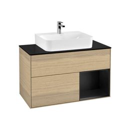Villeroy & Boch Villeroy und Boch Finion Waschtischunterschrank F122PDPC 100cm, Abdeckplatte black matt, Regal rechts Black matt lacquer, Oak Veneer