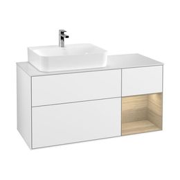 Villeroy & Boch Villeroy und Boch Finion Waschtischunterschrank F151PCGF 120cm, Abdeckplatte white matt, Regal rechts Oak Veneer, Glossy white lacquer