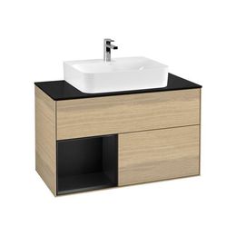 Villeroy & Boch Villeroy und Boch Finion Waschtischunterschrank F112PDPC 100cm, Abdeckplatte white matt, Regal links Black matt lacquer, Oak Veneer