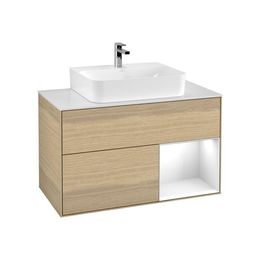 Villeroy & Boch Villeroy und Boch Finion Waschtischunterschrank G121GFPC 100cm, Abdeckplatte white matt, Emotion, Regal rechts Glossy white lacquer, Oak Veneer