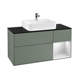 Villeroy & Boch Villeroy und Boch Finion Waschtischunterschrank F172MTGM 120cm, Abdeckplatte black matt, Regal rechts White matt lacquer, Olive Matt Lacquer