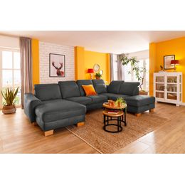 Wohnlandschaft Home Affaire, B:338cm H:86cm T:219cm, grau, Luxus-Microfaser Florence (100% Polyester), Sofas, "Dundee U-Form", wahlweise mit