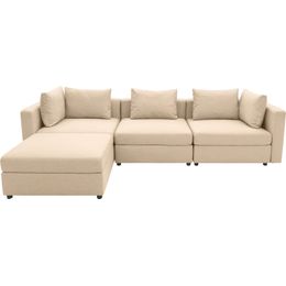 Ecksofa DOMO collection, B:312cm H:80cm T:96cm, beige, 100% solution dyed Acryl, Garten, Sofas, "Solskin, individuell erweiterbar/kombinierbar