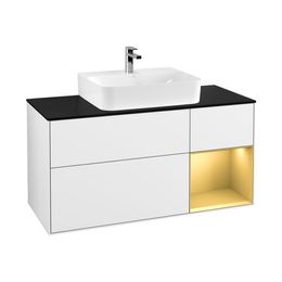 Villeroy & Boch Villeroy und Boch Finion Waschtischunterschrank G172HFGF 120cm, Abdeckplatte black matt, Emotion, Regal rechts Gold matt, Glossy white lacquer