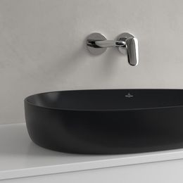 Villeroy & Boch Villeroy und Boch Antao Aufsatzwaschtisch 4A7465R7 65x40 cm, asymmetrisch, ohne &Uuml;berlauf, pure black , CeramicPlus