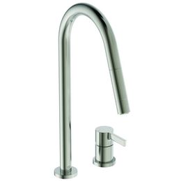 Ideal Standard Gusto K&uuml;chen-2-Loch-Armatur BD424GN silver storm, mit hohem Rohrauslauf und herausziehbarer 2-Funktionshandbrause