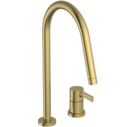 Ideal Standard Gusto K&uuml;chen-2-Loch-Armatur BD422A2 brushed gold, mit hohem Rohrauslauf