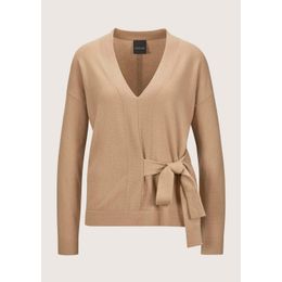 Madeleine Mode MADELEINE Damen Longpullover "Pullover V-Pullover mit Bindeband"caramel, melange, Gr. 36, Obermaterial: 90% Schurwolle WV. 10% Kaschmir WS., Pullover