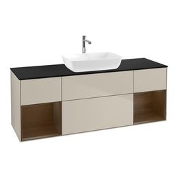 Villeroy & Boch Villeroy und Boch Finion Waschtischunterschrank G862GNHH 160cm, Abdeckplatte black matt, Emotion, Regale Walnut Veneer, Sand Matt Lacquer